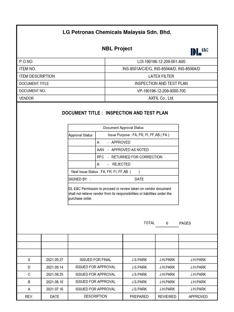 Inspection and Test Plan | PDF | Nondestructive Testing | Quality