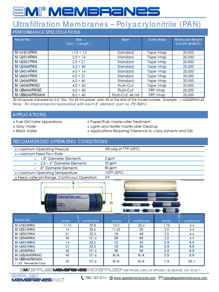 Ultrafiltration Membranes PAN Specs | PDF | Chemistry | Physical Sciences
