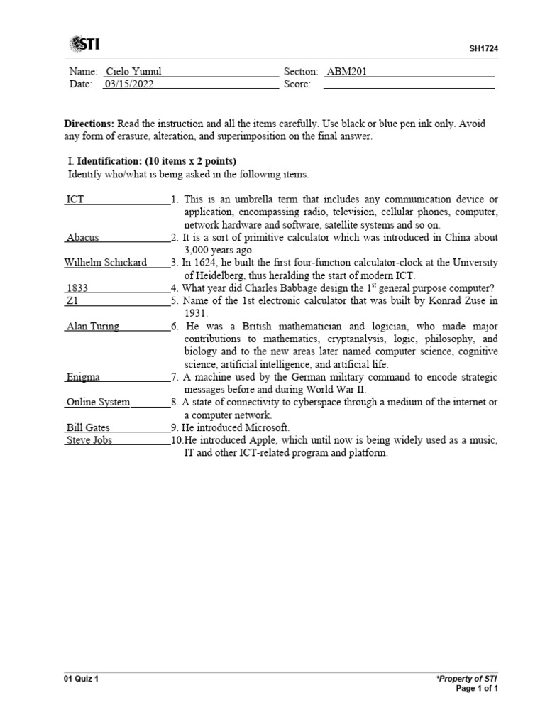 YUMUL - ABM201 - EMPOWERMENT TECH (01 - Quiz - 1) | PDF | Computers