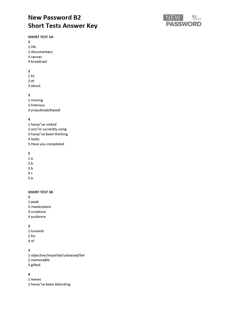 New Password B2 ST Answer Key | PDF