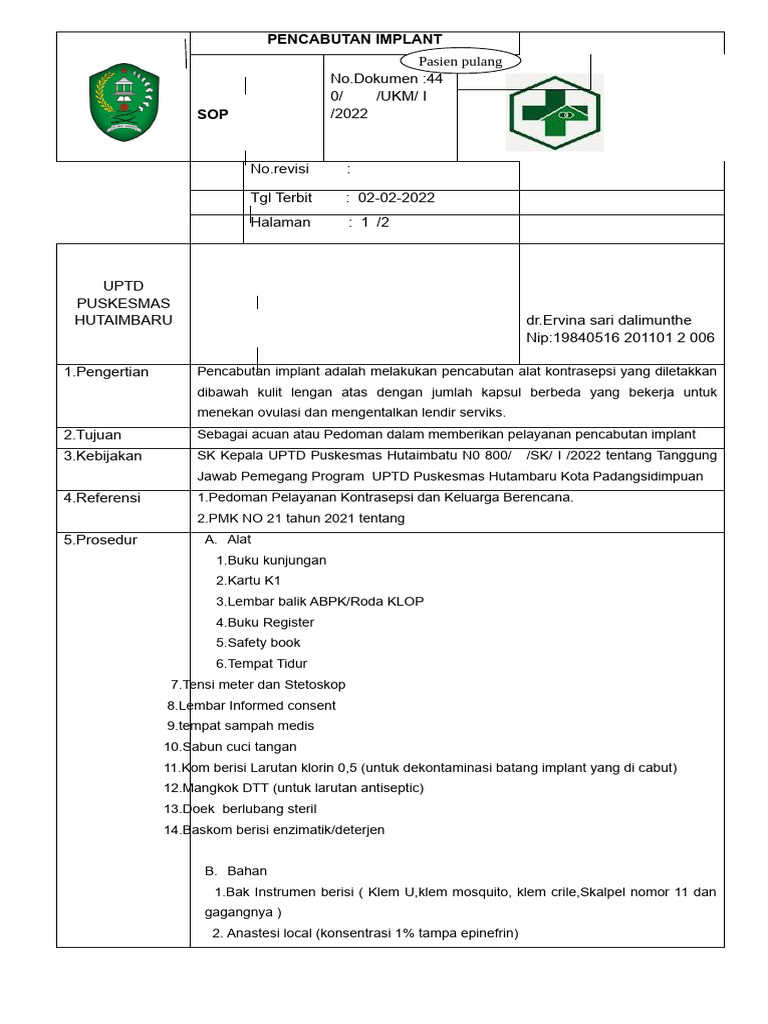 SOP Pencabutan Implan | PDF | Pengembangan Diri