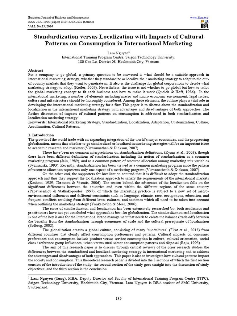 Standardization Versus Localization With Impacts of Cultural Patterns ...