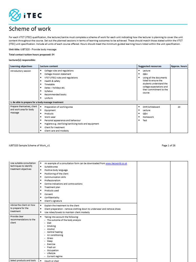 ITEC Body Massage Scheme of Work (Syllabus) | Download Free PDF | Human Leg | Anatomical Terms ...