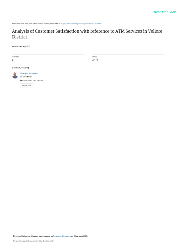 ATM Customer Satisfaction in Vellore | PDF | Automated Teller Machine ...