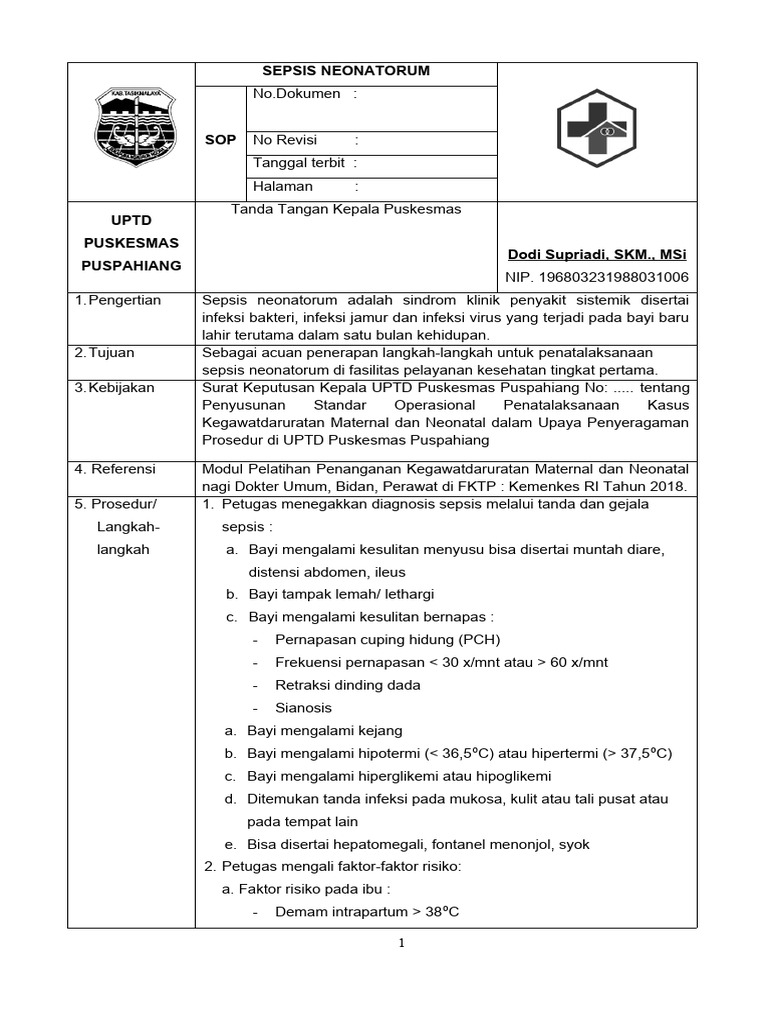 SOP SEPSIS NEONATORUM | PDF