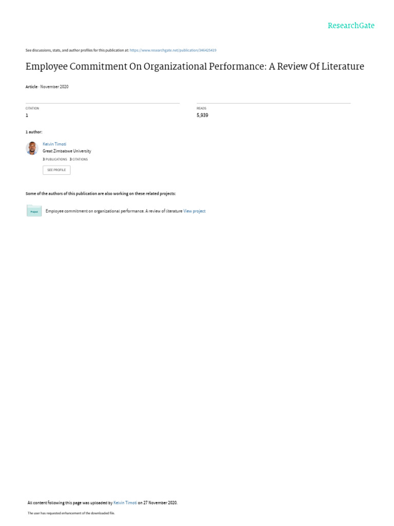 Employee Commitment On Organizational Performance | PDF | Employment ...