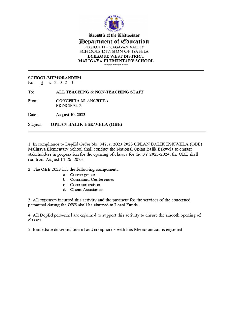 School Memorandum No. 3 S. 2023 | PDF