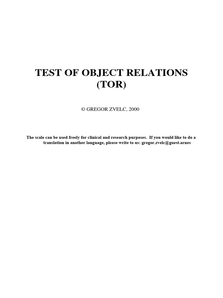 Object Relations Test Questionnaire | PDF | Psychology