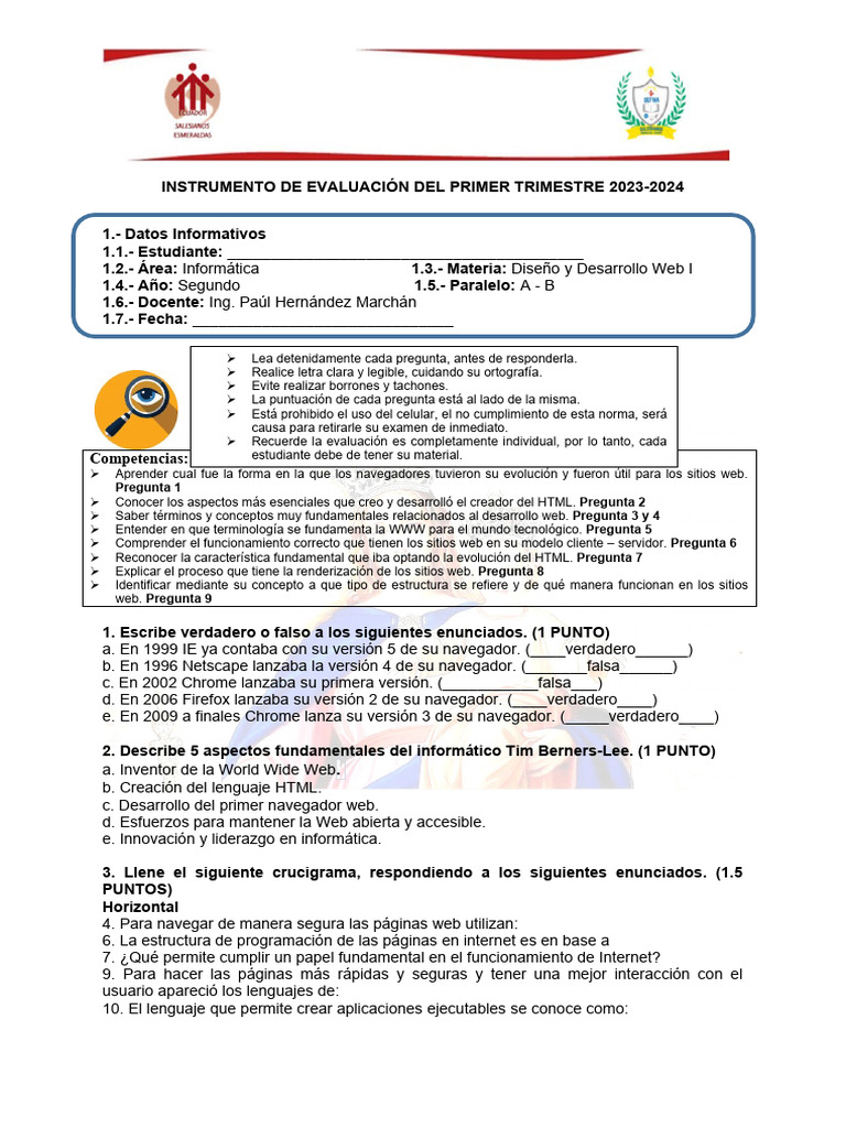 TRI1 EXAMEN 2INF DDW1 EST v1 | PDF | Red mundial | Internet y web