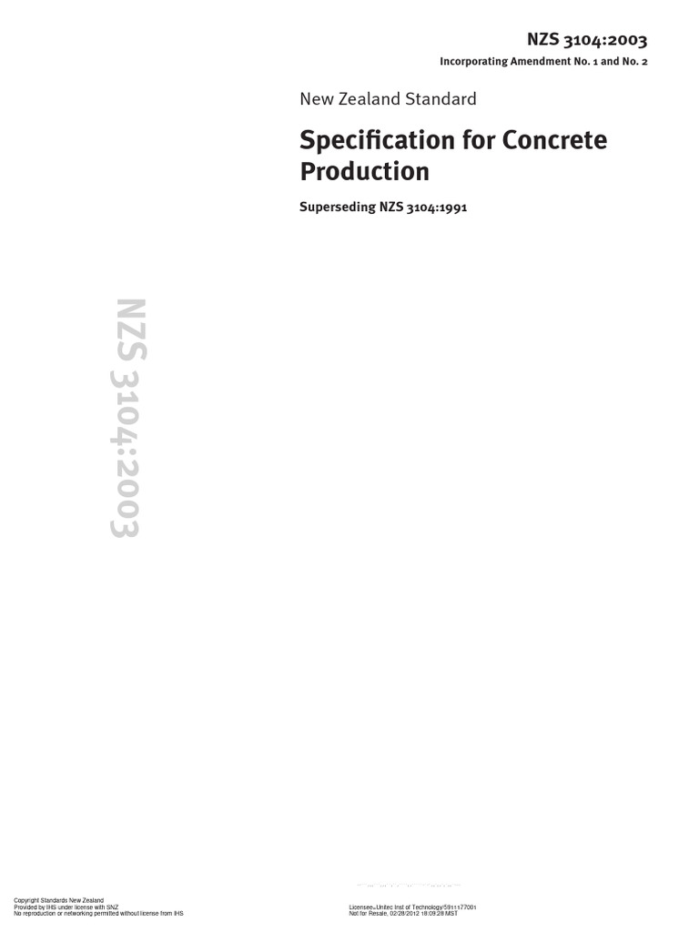 NZS 3104 - Specification For Concrete Construction | PDF | Concrete ...