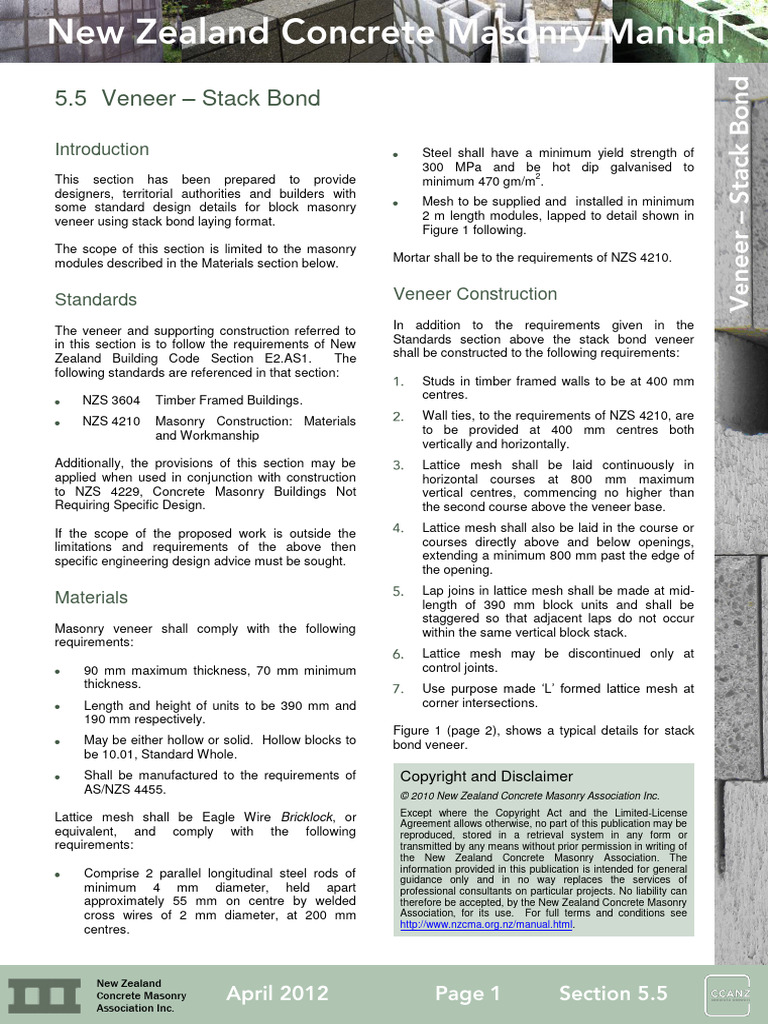21.NZCMA MM - 5.5 - Veneer - Stack Bond | PDF | Masonry | Secondary ...