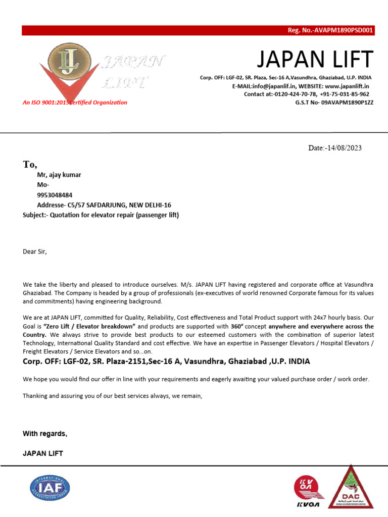 Repair Quotation-7 | PDF | Elevator