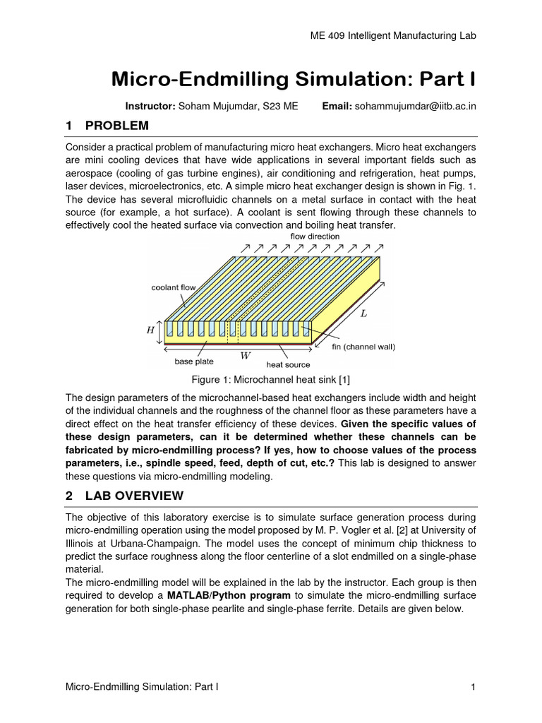 ME409 Microendmilling Simulation Lab 1 | PDF | Heat Exchanger | Heat Transfer