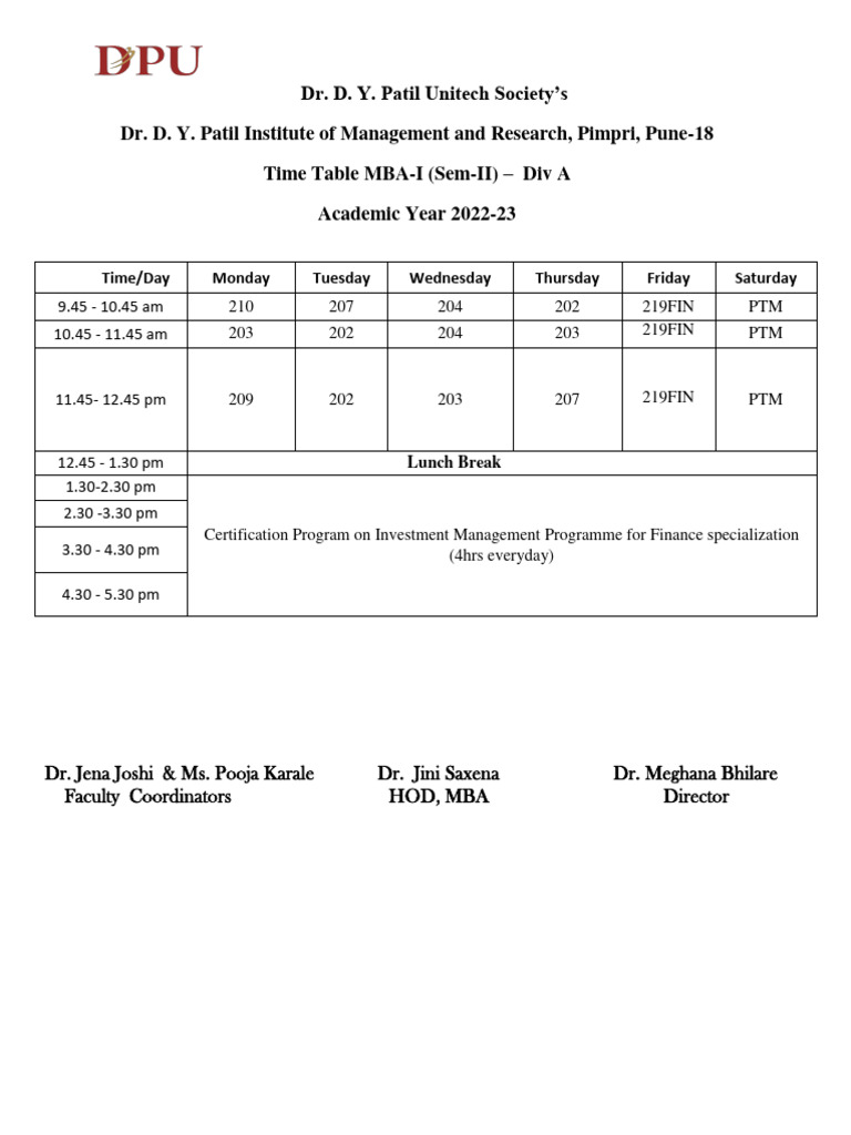 MBA Semester II Timetable 2022-23 | PDF | Economies | Business