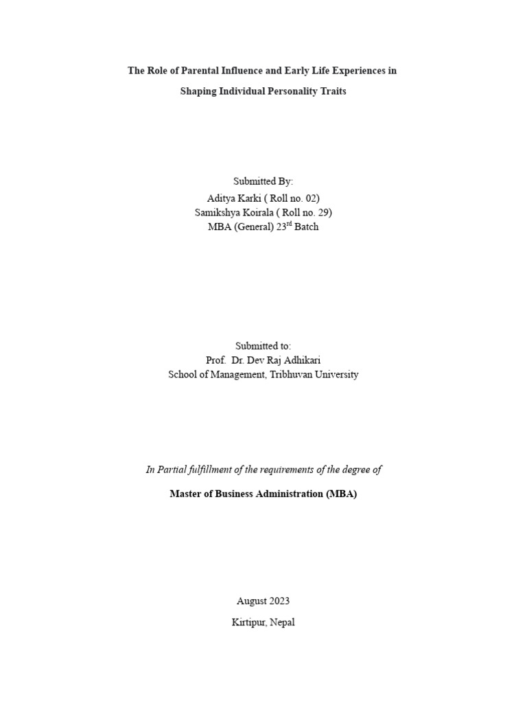 The Role Of Parental Influence And Early Life Experiences In Download