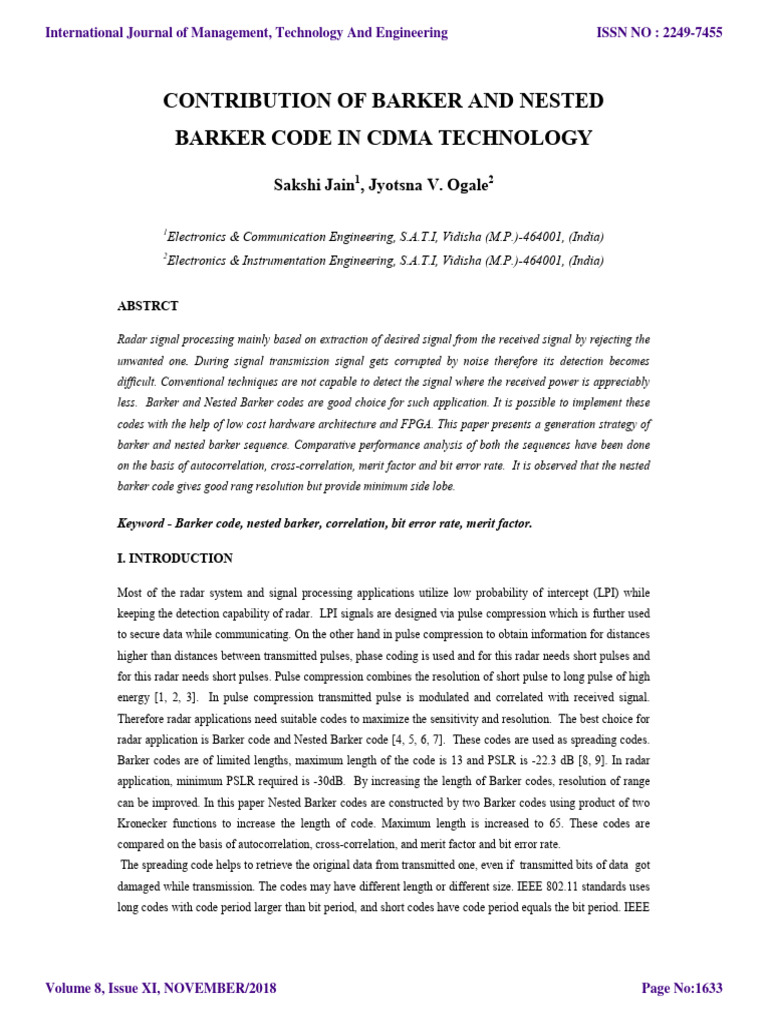 Contribution of Barker and Nested | PDF | Radar | Computing