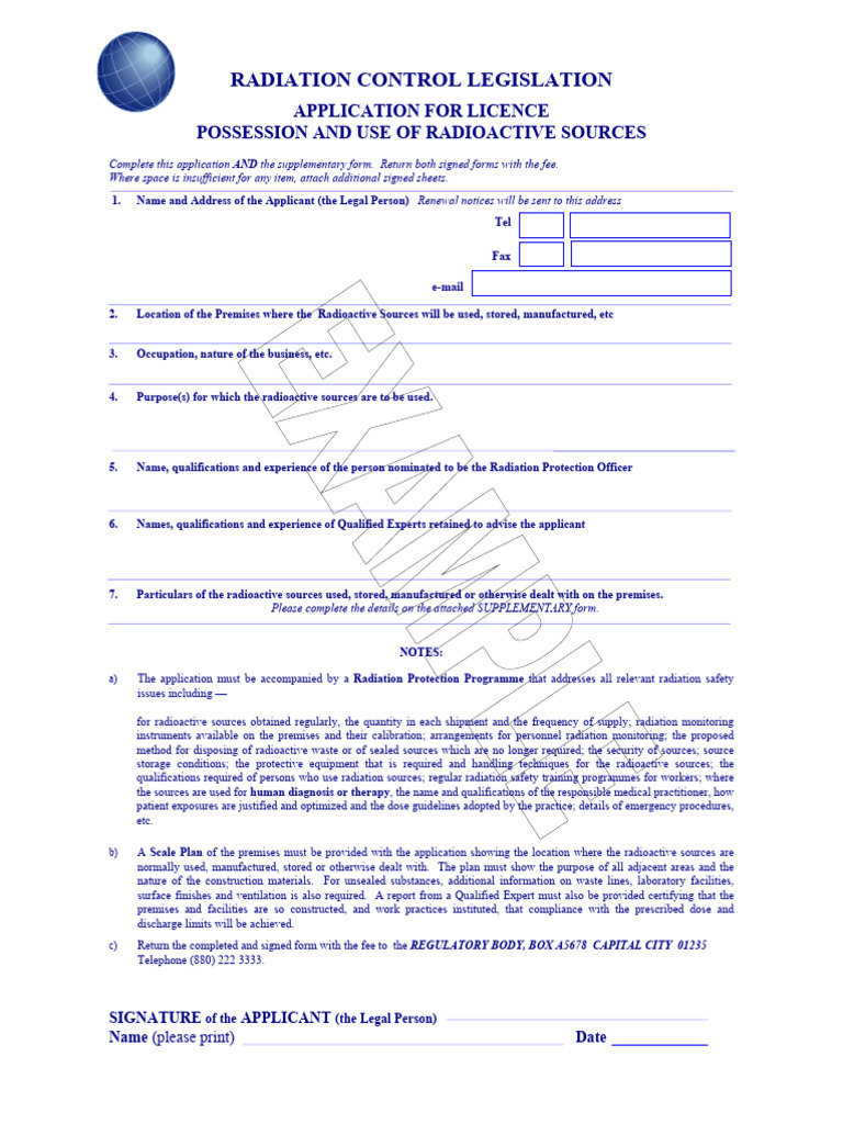 Example Licence Application Form | PDF | Radiation Protection | Safety