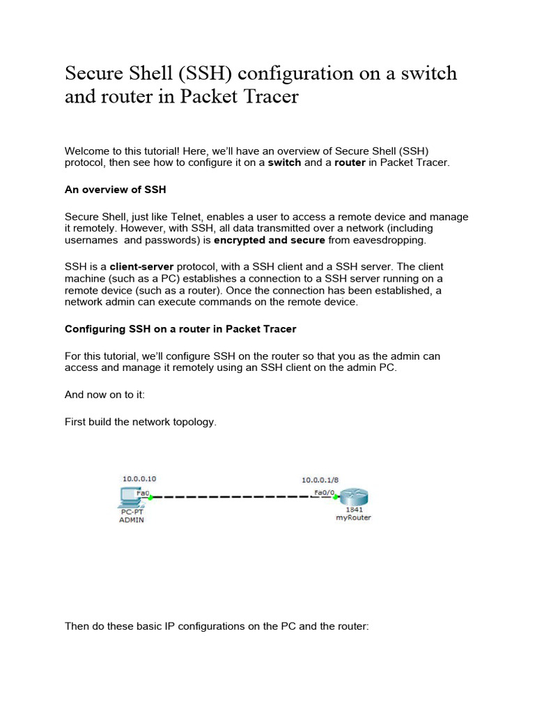 Secure Shell Ssh Configuration On A Switch And Router In Packet