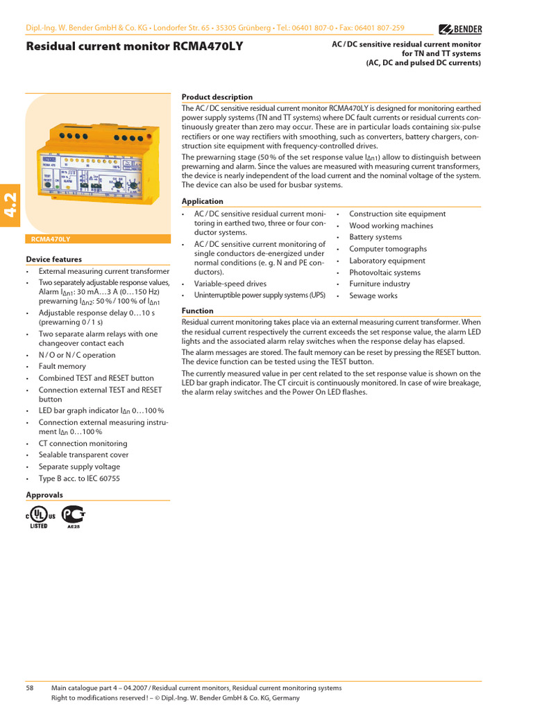 Rcma470ly (Monitor de Corrente Residual) | PDF | Alternating Current ...