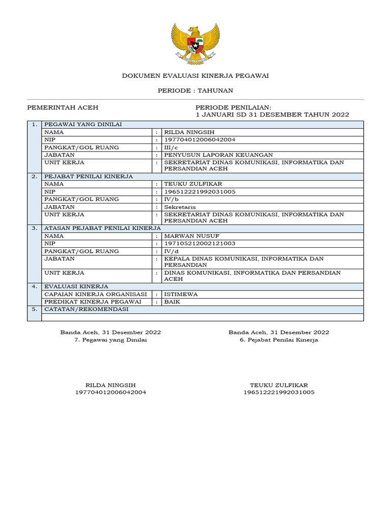 Dok Evaluasi Kinerja Peg | PDF