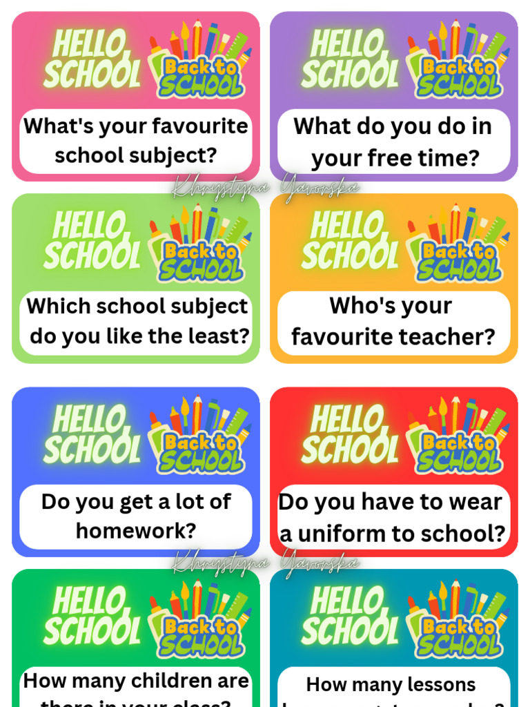 Back To School (Question Cards) | PDF