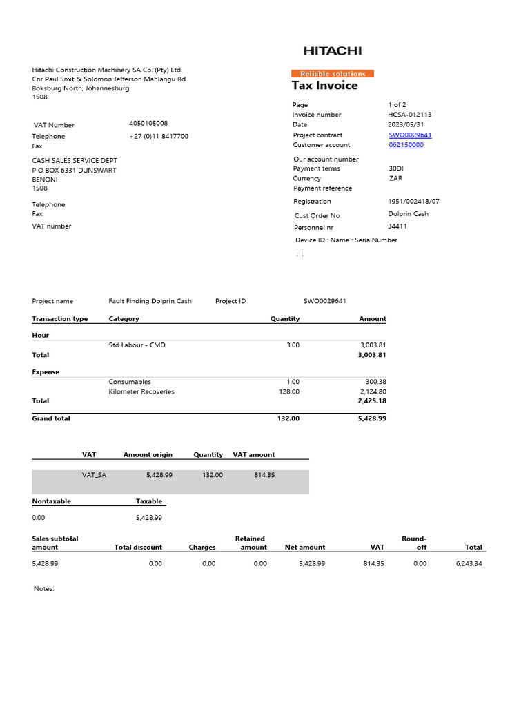 TaxInvoice Dolprin - Hitachi | PDF | Value Added Tax | Invoice