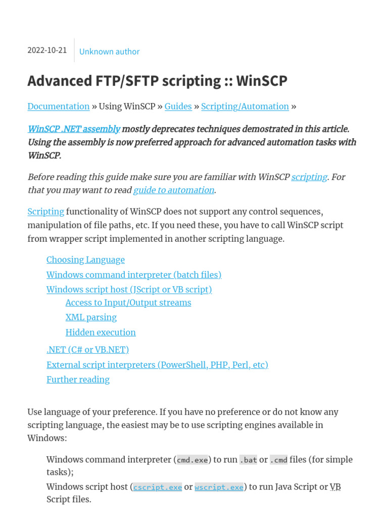 Advanced FTP - SFTP Scripting - WinSCP | PDF | Scripting Language ...