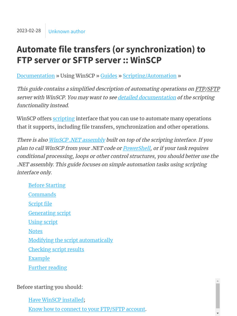 Automate File Transfers (Or Synchronization) To FTP Server or SFTP Server - WinSCP | PDF ...