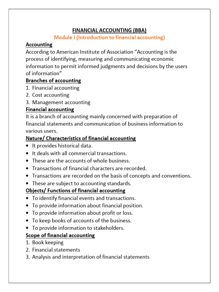 Financial Accounting-FULL MODULE-BBA 230912 165804 | PDF | Debits And ...