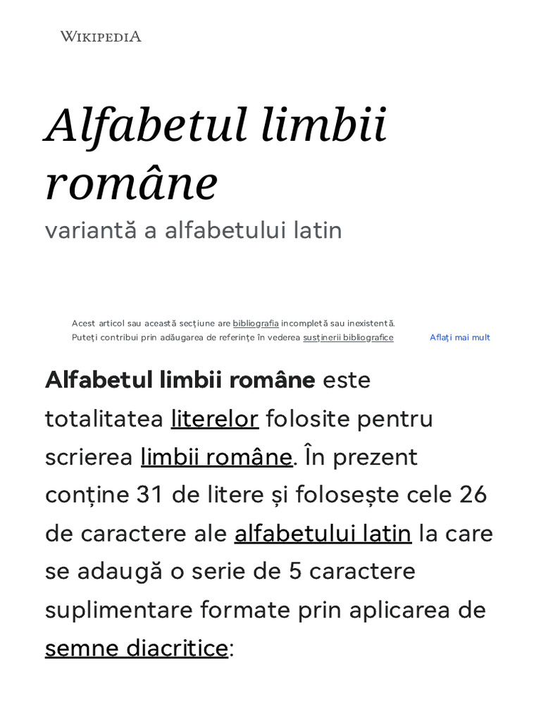 Alfabetul Limbii Române - Wikipedia | PDF