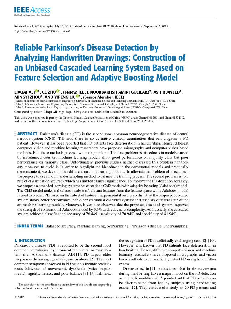 Reliable Parkinsons Disease Detection By Analyzing Handwritten Drawings Construction Of An