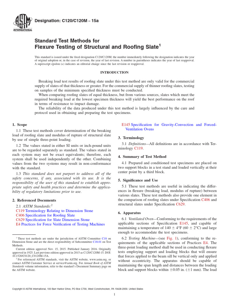 Flexure Testing of Structural and Roofing Slate: Standard Test Methods ...