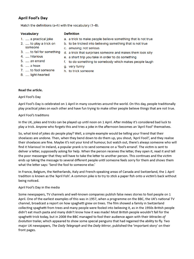 April Fool's Day ST | Download Free PDF | Hamburgers | Entertainment