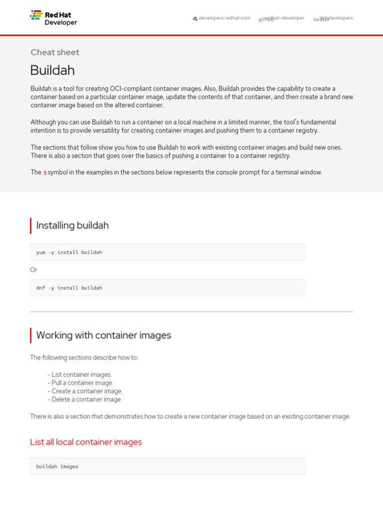 Buildah Cheat Sheet Red Hat Developer | PDF | Login | User (Computing)
