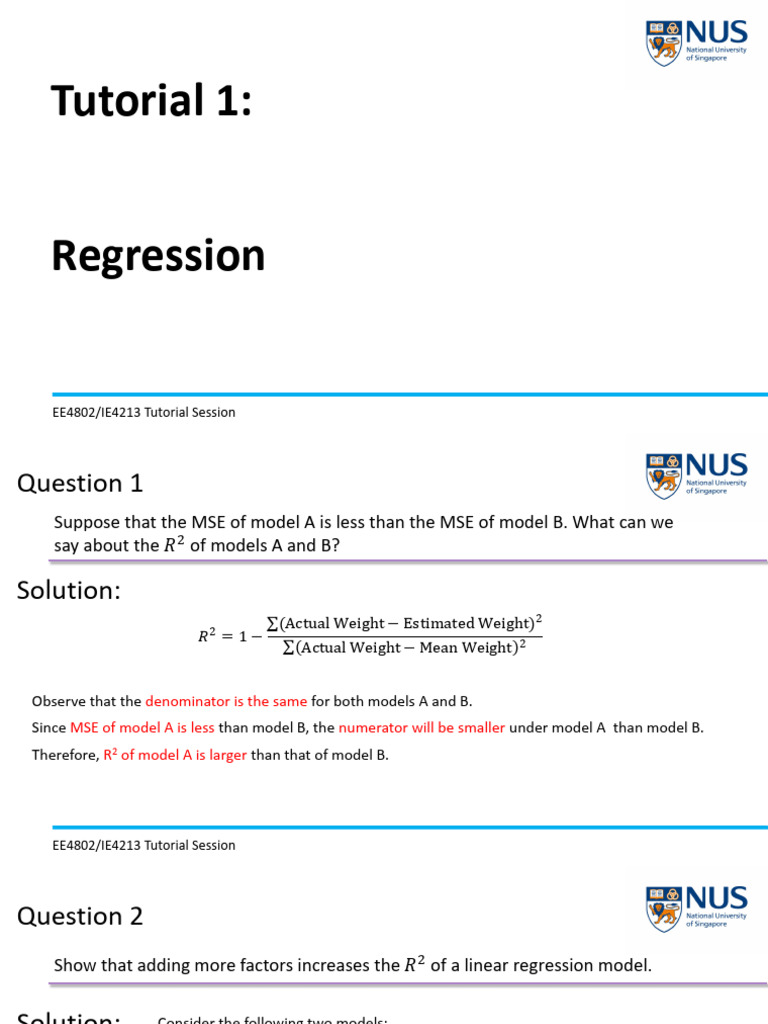 1regression Sol | PDF | Mean Squared Error | Regression Analysis