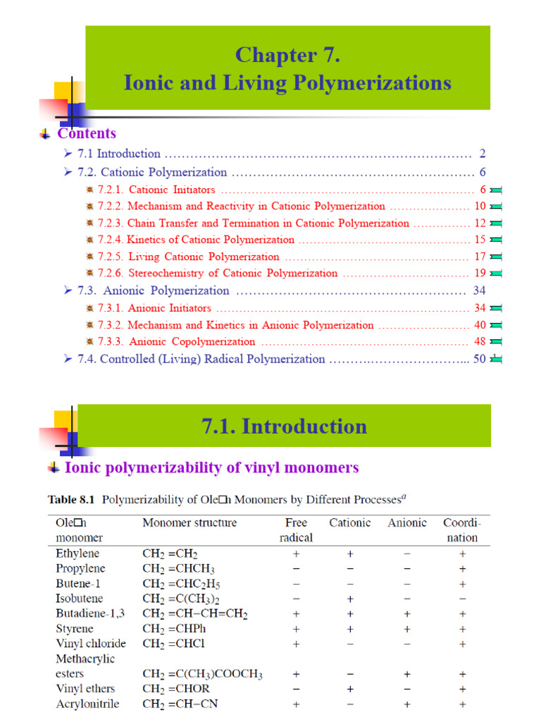 Chap 7 Ionic and Living Polymerizations | PDF | Polymerization | Materials