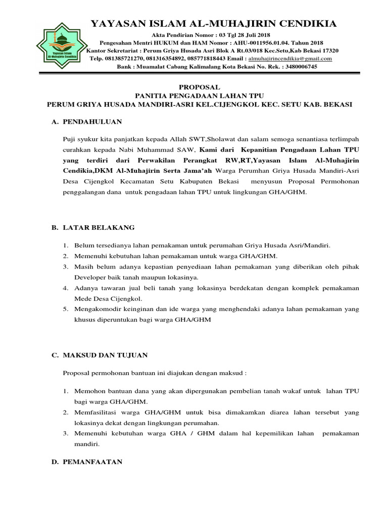 Proposal Pengadaan Lahan TPU GHA/GHM | PDF