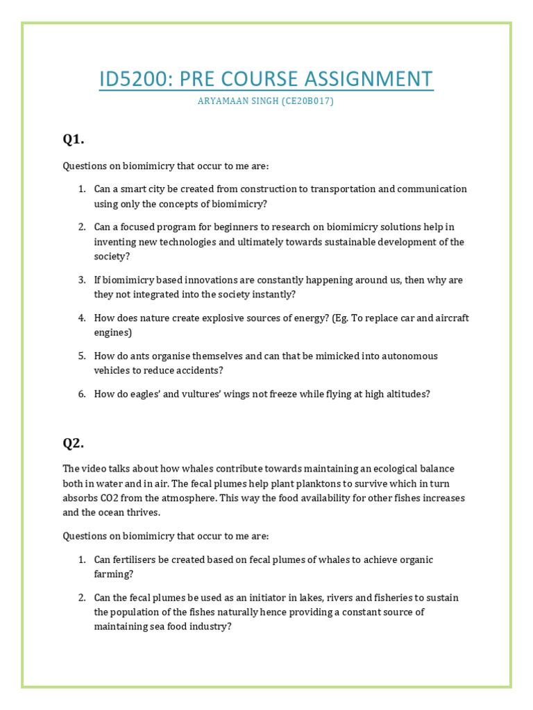 ID5200 Pre Course Assignment - CE20B017 | PDF | Sustainability | Entrepreneurship