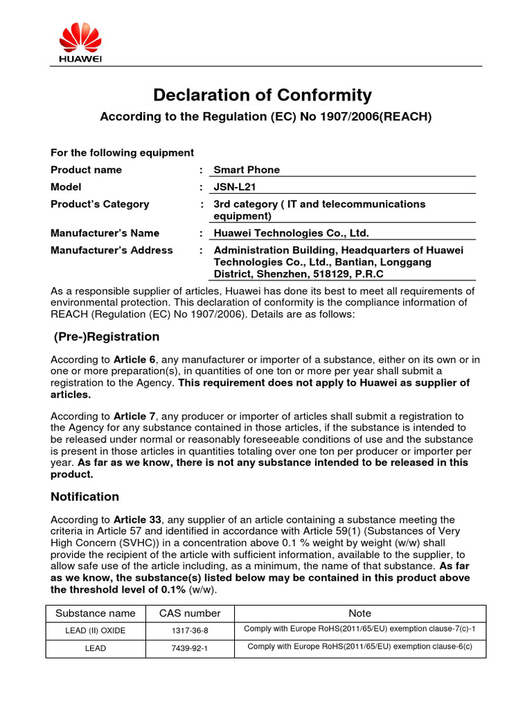 Honor 9X Lite Compliance Declaration | PDF | Regulation | Government