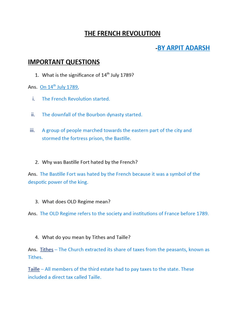 The French Revolution (Important Questions) | PDF | French Revolution ...
