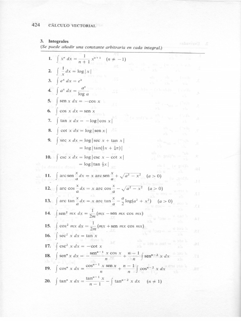 Tabla de Integrales Del Texto de Marsden y Tromba | PDF