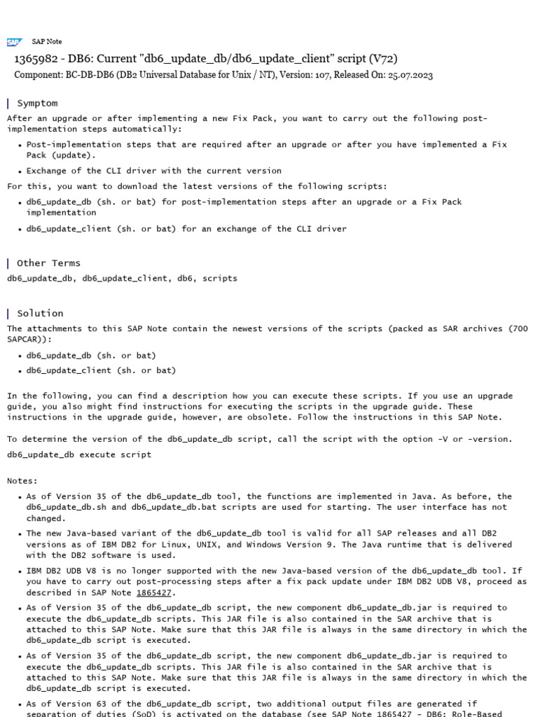 Db6 Current Db6 Update Db Db6 Update Client Script V72 V107 Pdf Ibm Db2 Databases