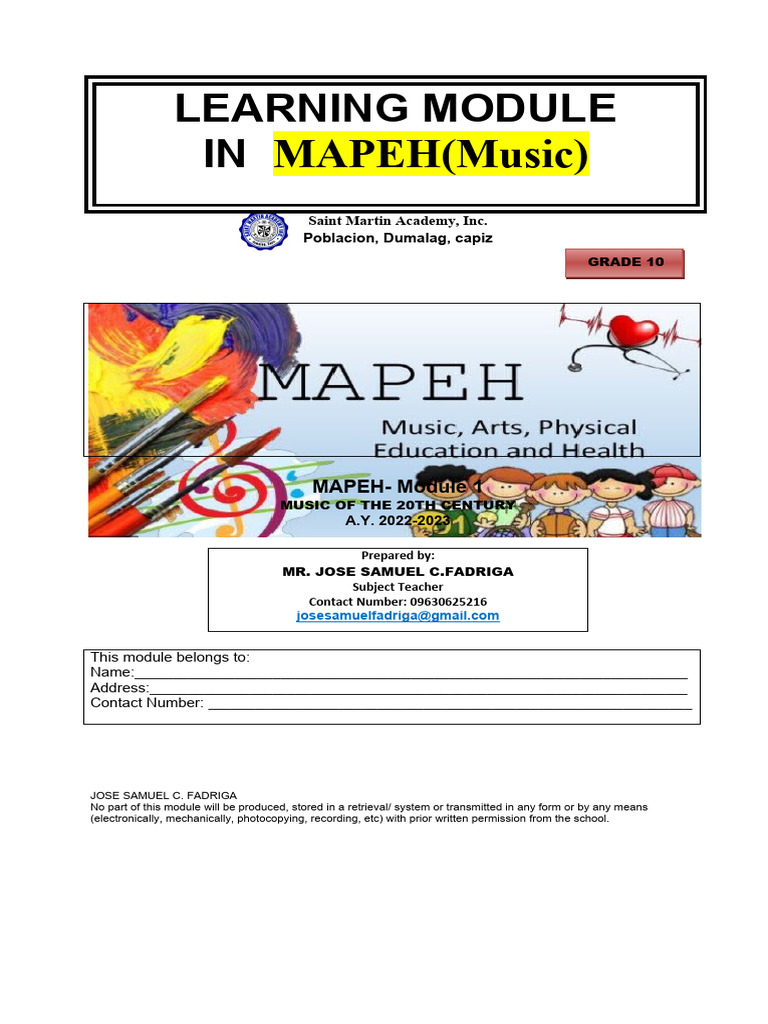 MAPEH 10: 20th Century Music Module | PDF | Classical Music ...