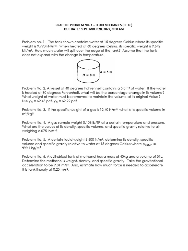 Fluid Mechanics Practice Problems | PDF