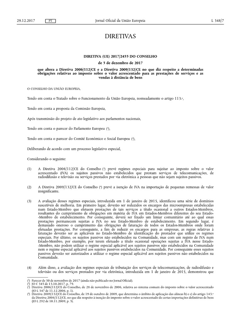 DIRETIVAS | PDF | Imposto sobre Valor Agregado (IVA) | União Europeia DIRETIVAS | PDF | Imposto sobre Valor Agregado (IVA) | União Europeia