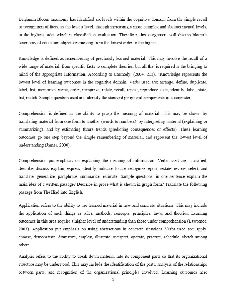 Bloom's Six Levels | PDF | Understanding | Analysis
