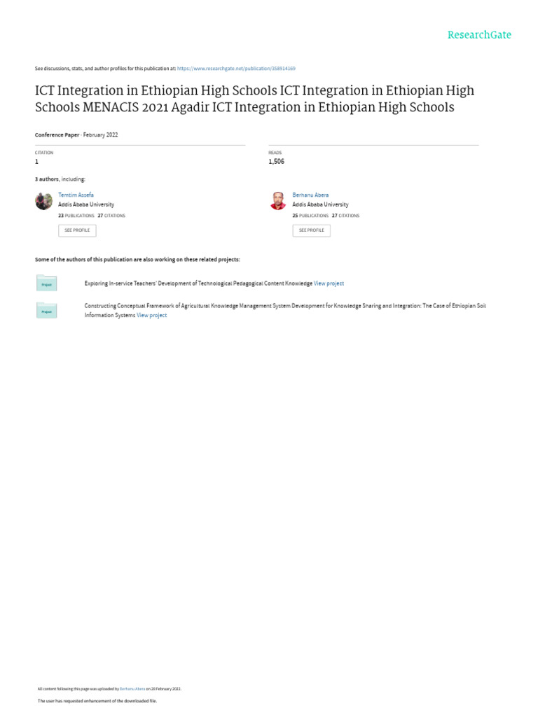 ICTIntegrationin Ethiopian High Schools | PDF | Educational Technology ...