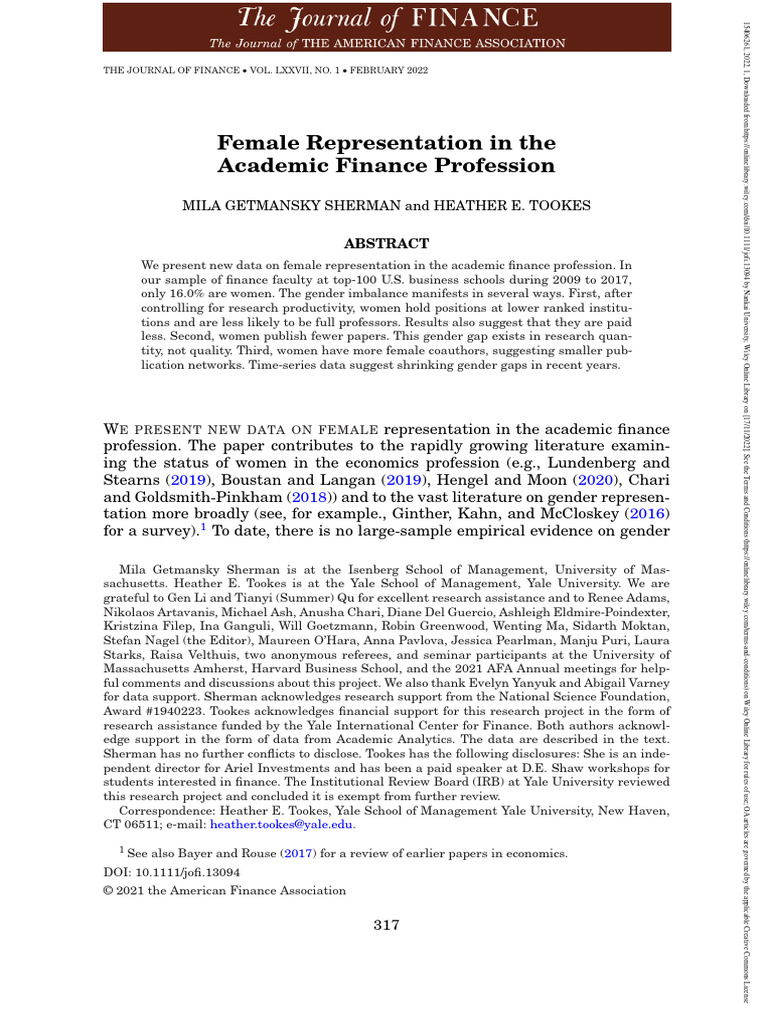 Sherman - Tookes-2022-The Journal of Finance-Female Representation in ...