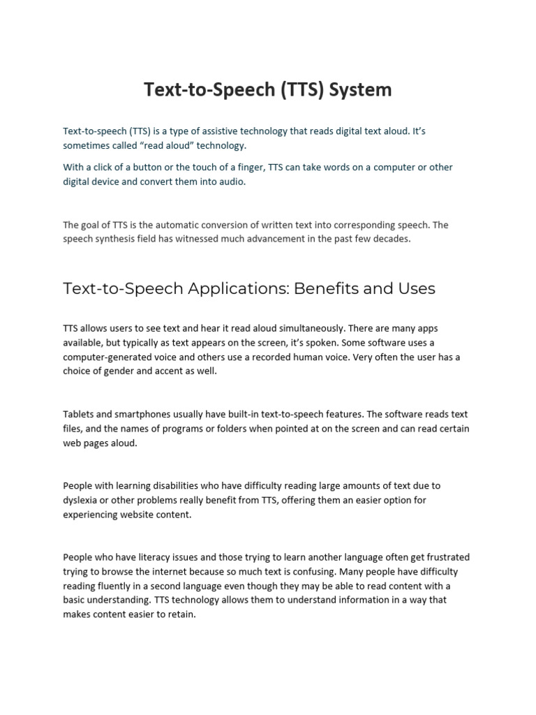 Text-to-Speech (TTS) System | PDF | Speech Synthesis | Stress (Linguistics)