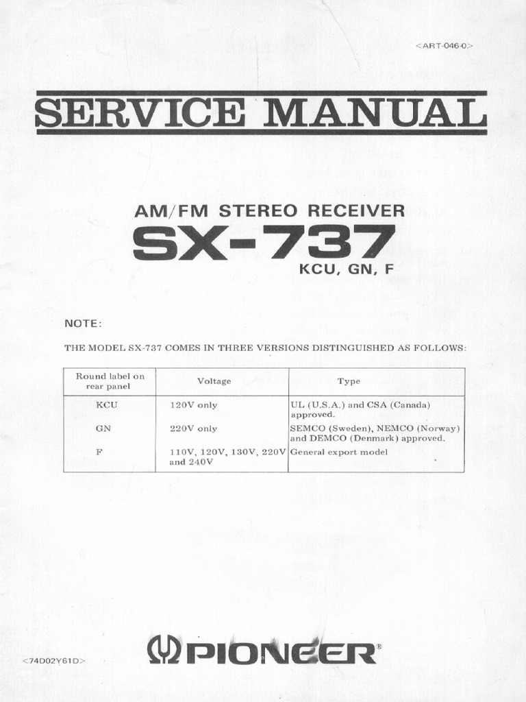 Pioneer SX 737 Service Manual | PDF